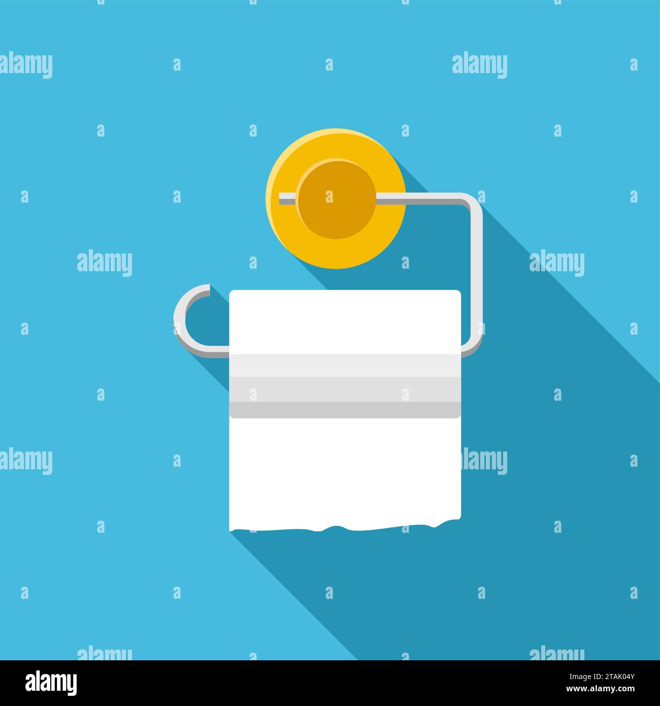 Toilet paper roll with holder with long shadow in flat style on blue ...
