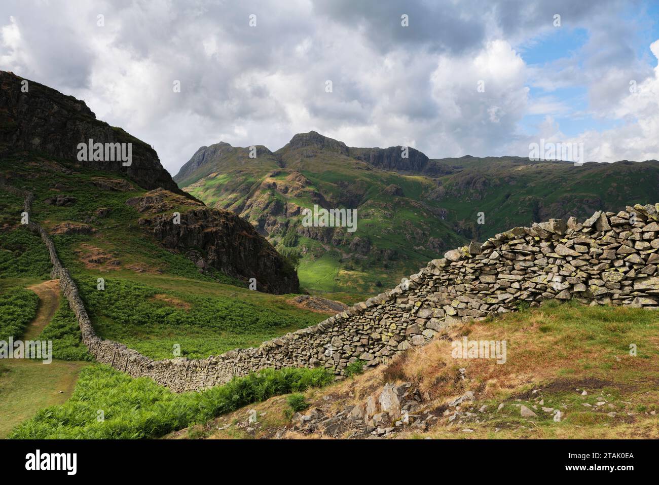 Dry-stone wall and Side Pike overlooking Langdale Pike, Lake District ...