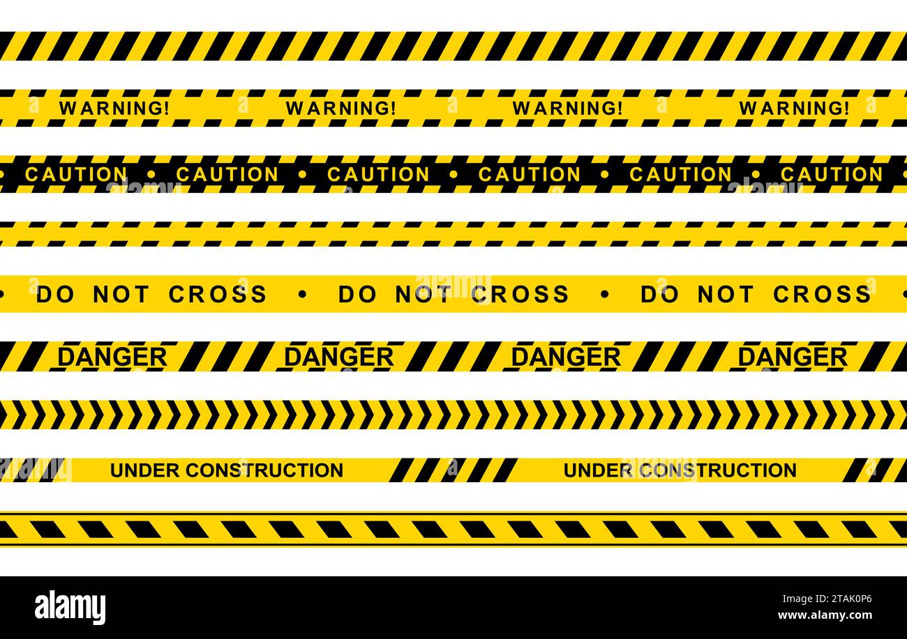 Set of seamless yellow and black warning tapes with text do not cross ...
