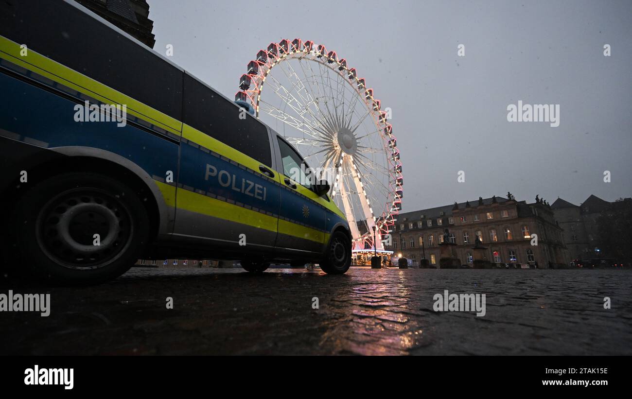 Stuttgart, Germany. 01st Dec, 2023. A police patrol drives across the ...