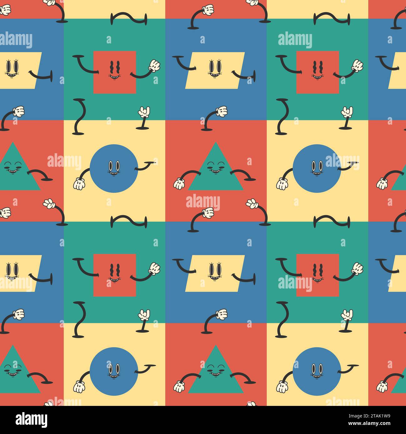 Geometric shapes cartoon retro style pattern,print Stock Vector Image ...