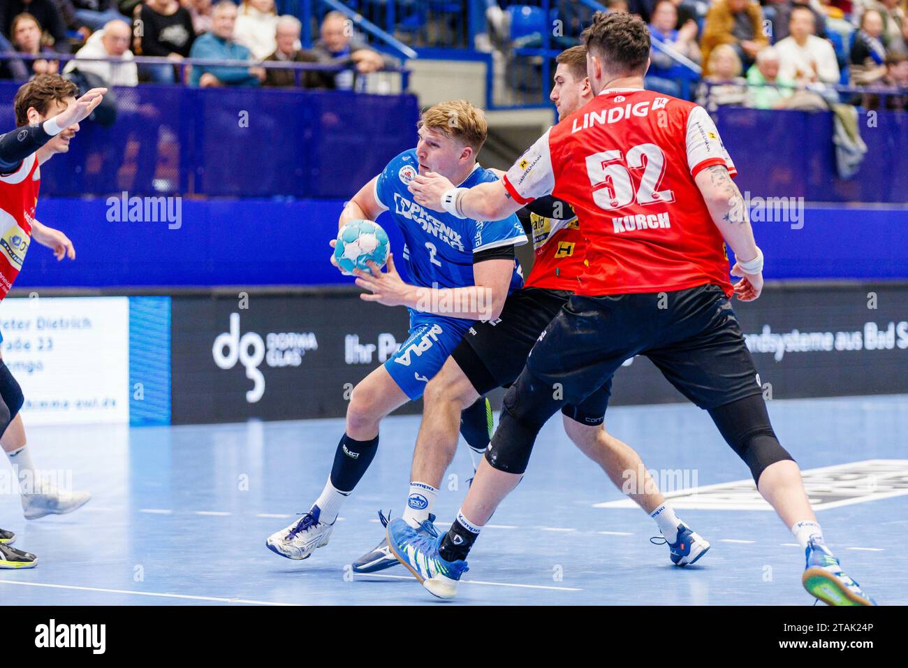 Lemgo, Deutschland. 30th Nov, 2023. v.l. Lukas Hutecek (TBV Lemgo Lippe, #02), Ivan Snajder ...