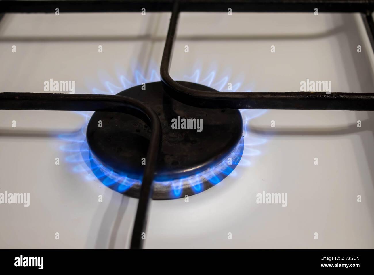 gas pipe with open yellow valve and burning gas burner, double exposure ...