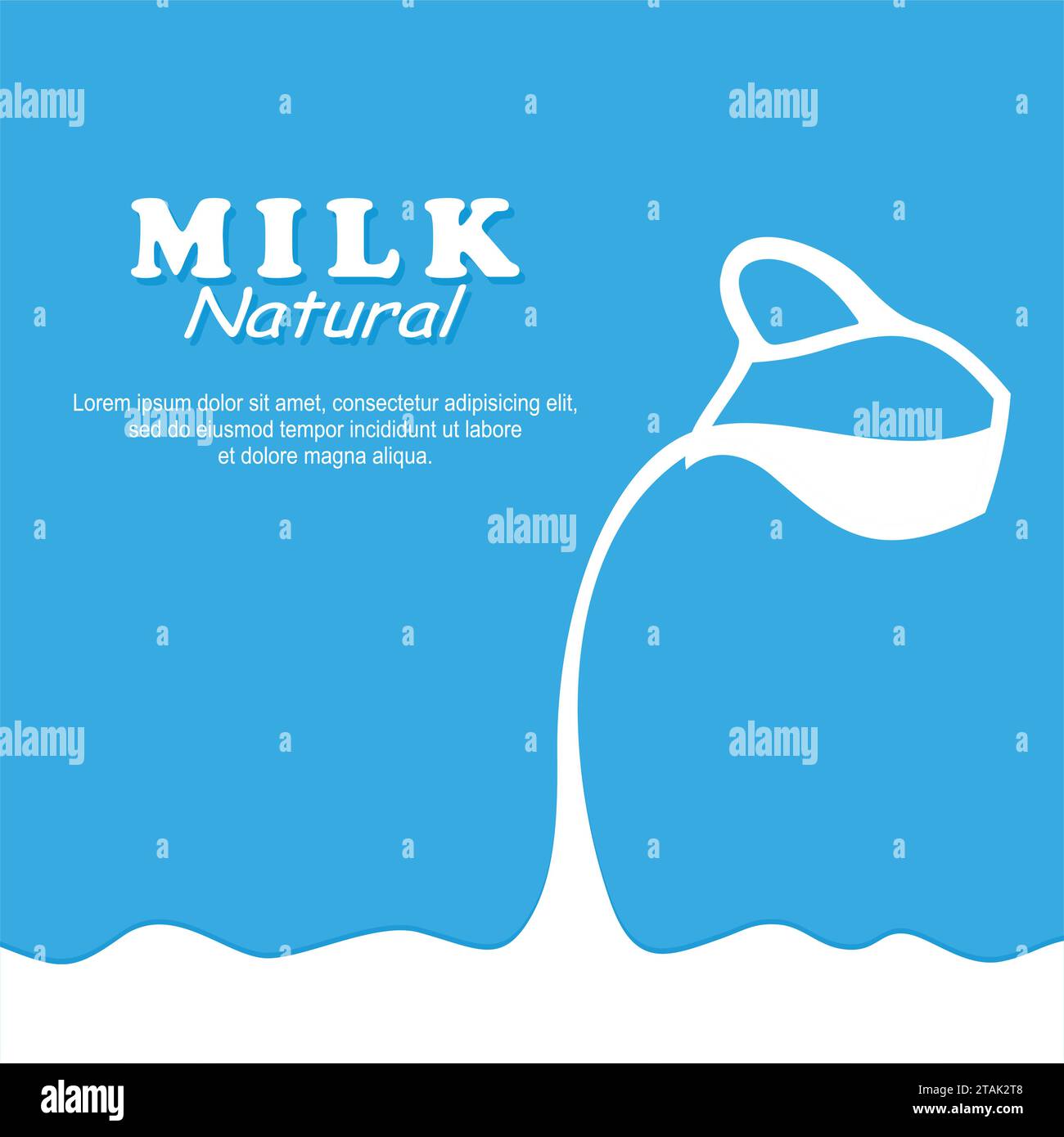 Milk flows from jug. White wave milk on blue background. Vector ...