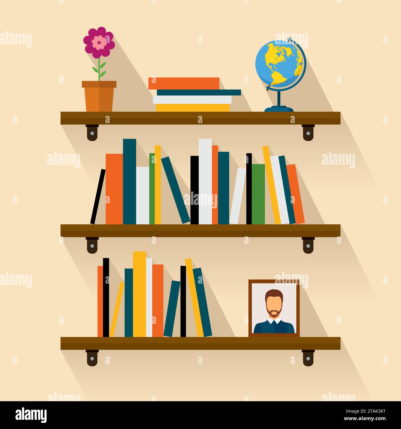 Shelves with colorful books in flat style. Bookshelf reading books ...