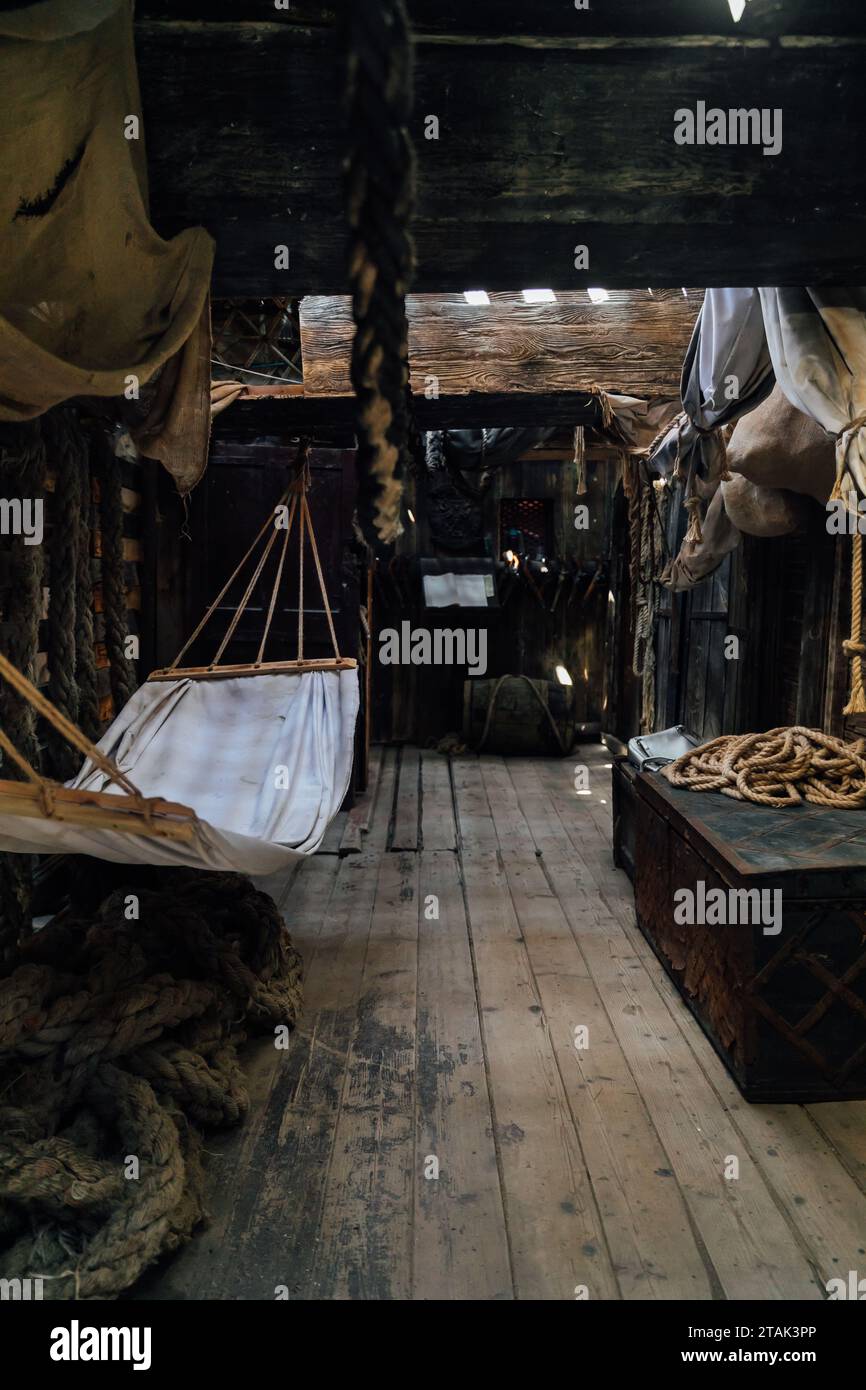 Deck of a vintage wooden pirate ship Stock Photo - Alamy