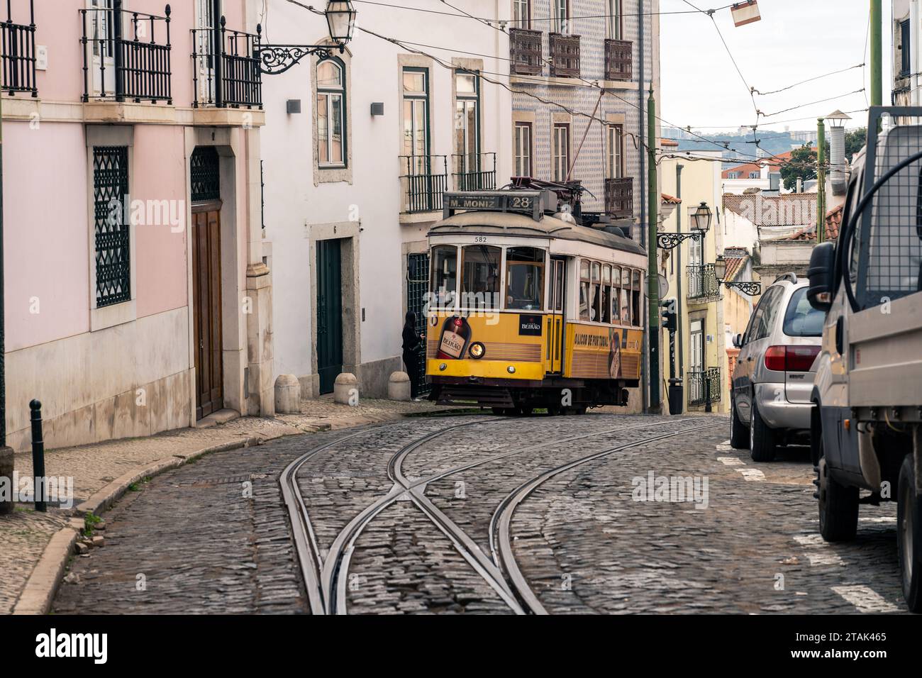 The iconic yellow tram of Lisbon, tram 28 Stock Photo - Alamy