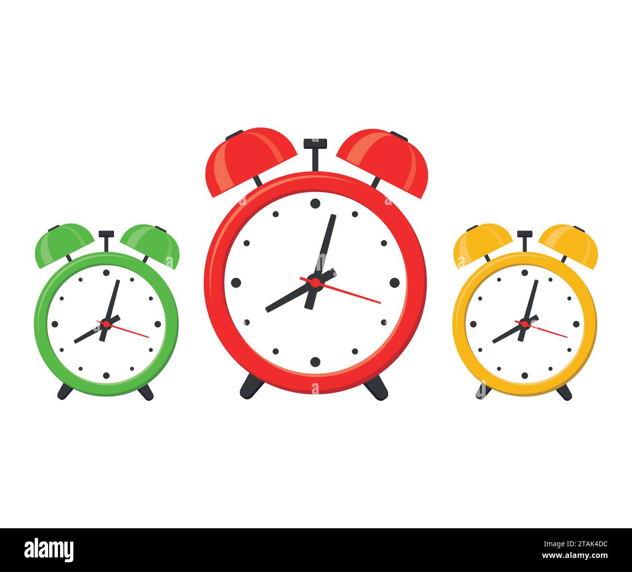 Set Alarm Clocks Isolated On White Background In Flat Style Vector