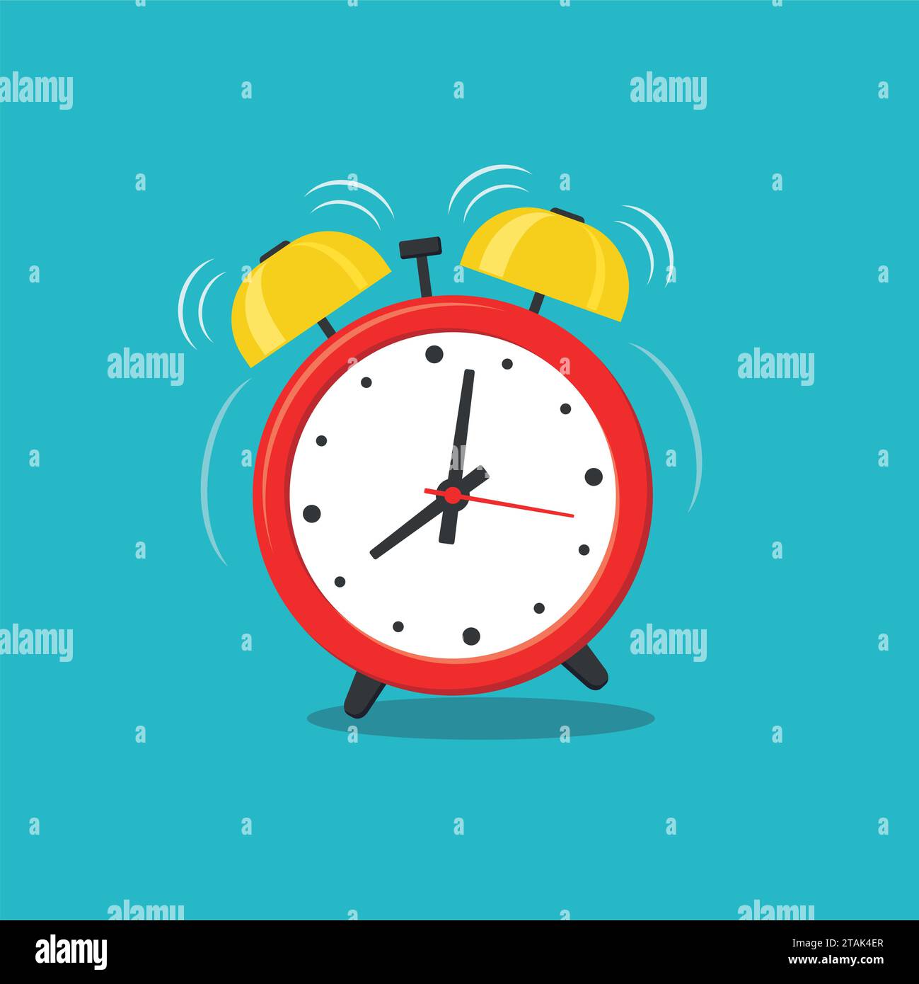 Alarm clock red wake-up time isolated on background in flat style ...