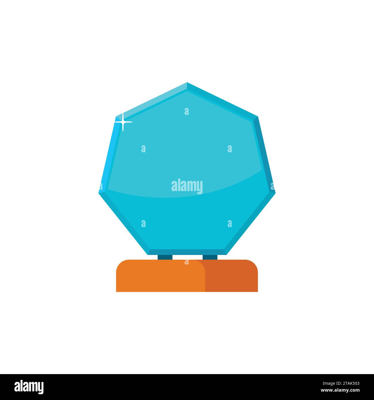 Glass trophy award with wooden base isolated on white background. Blue ...