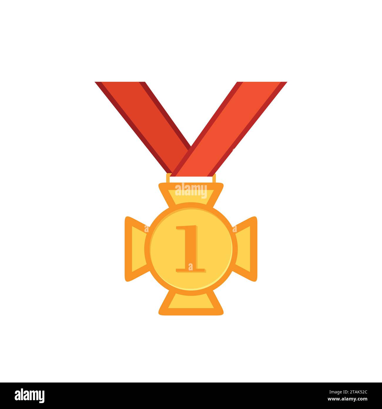 Gold medal cross with red ribbon isolated on a white background. Award ...