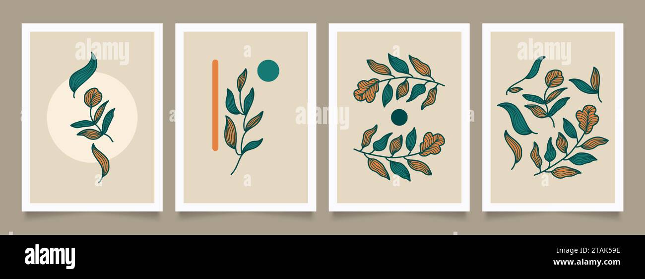 Set of Minimalist Poster with Hand Drawn Flowers. Floral Art Design for ...