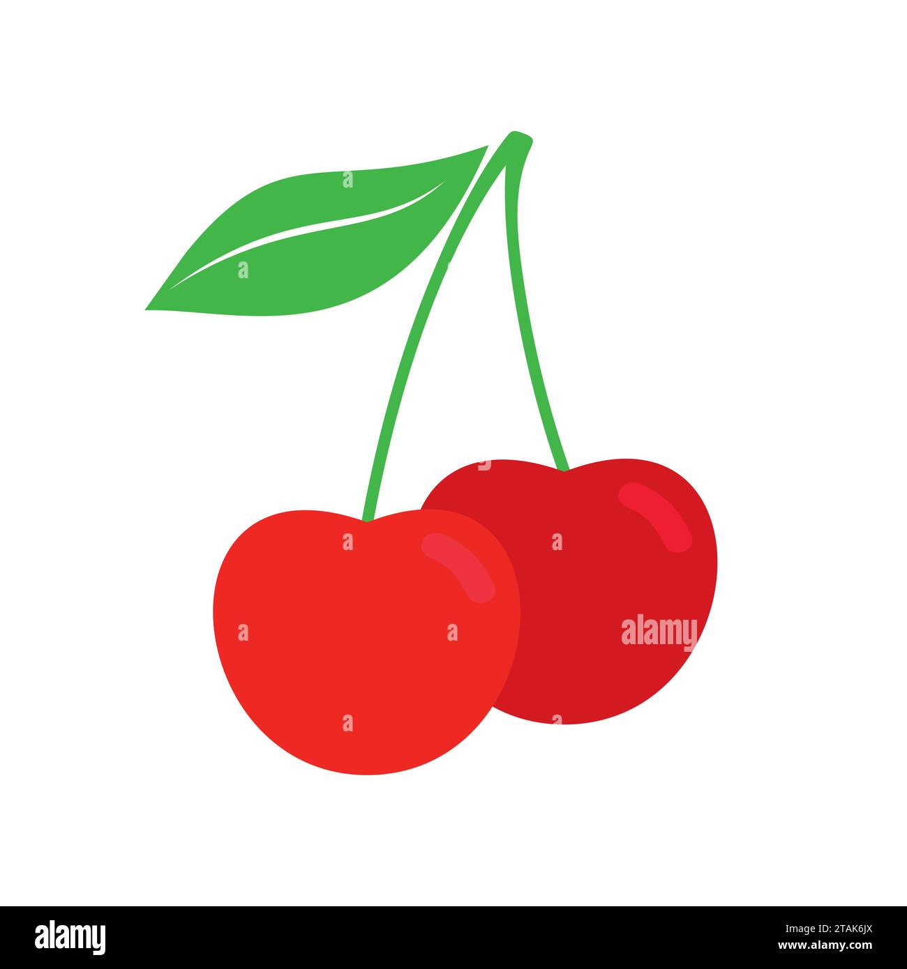 Cherry in flat style isolated on white background. Red cherry icon. A ...