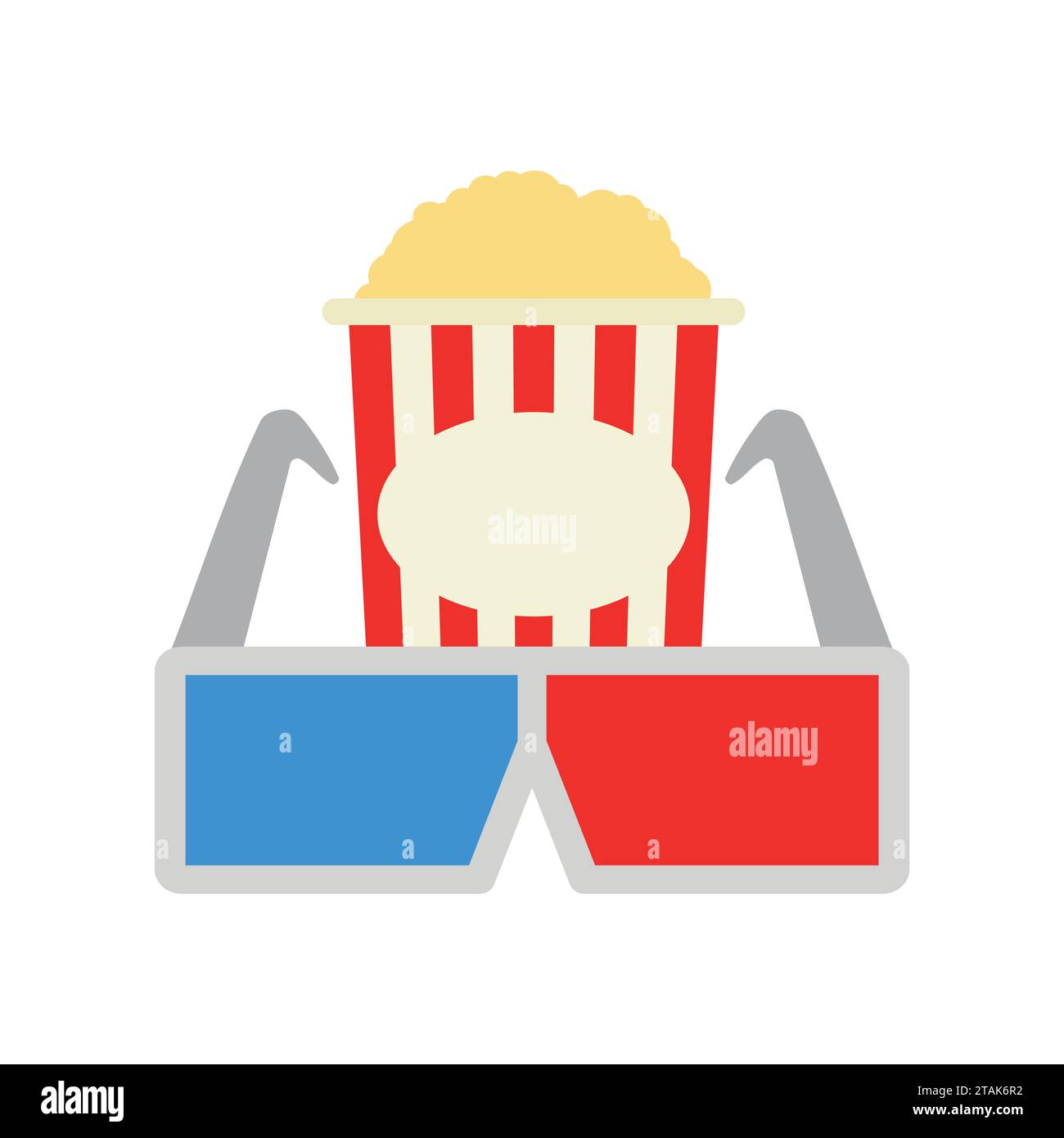 3D glasses and popcorn. Cinema icon in flat design style. Movie Icon ...
