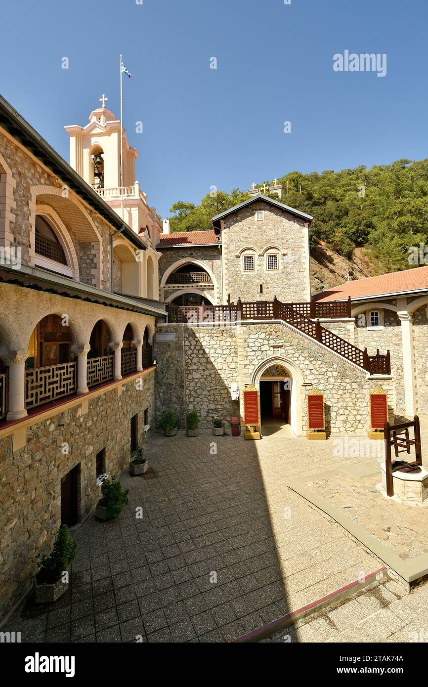 Cyprus - Monastery Kykkos in Trodoos mountains, inner courtyard with ...
