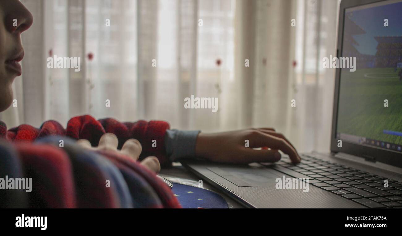 Exploring the Digital World: Young Hands in Action Stock Photo - Alamy