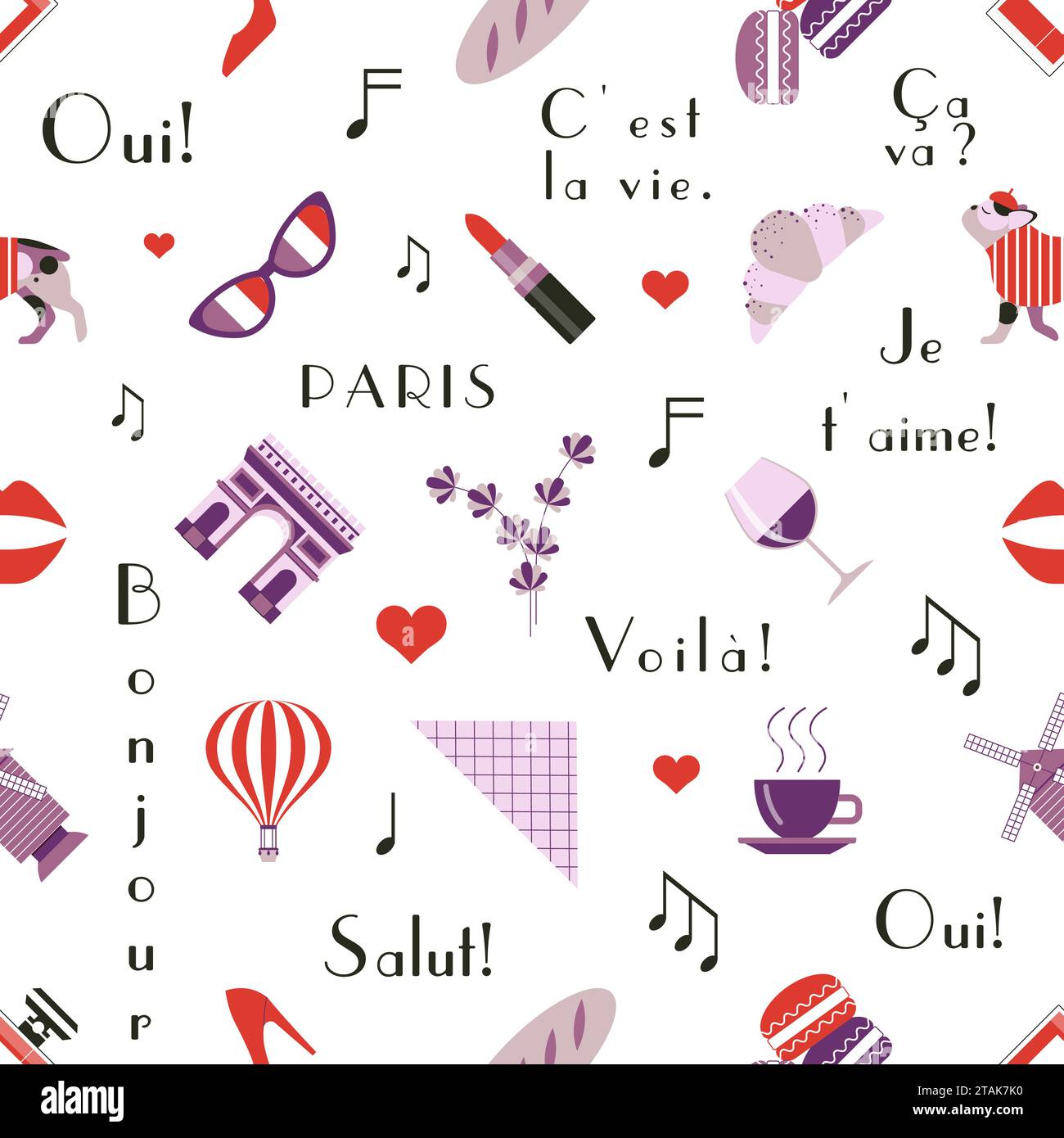 Paris Pattern with French Bulldog and Symbols of France Stock Vector ...