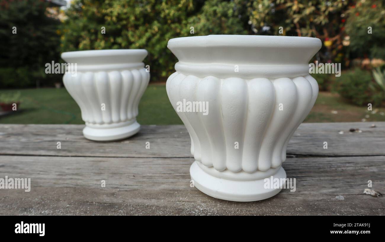 Set of Two plastic matki shaped fancy designer pot. Empty planter small ...