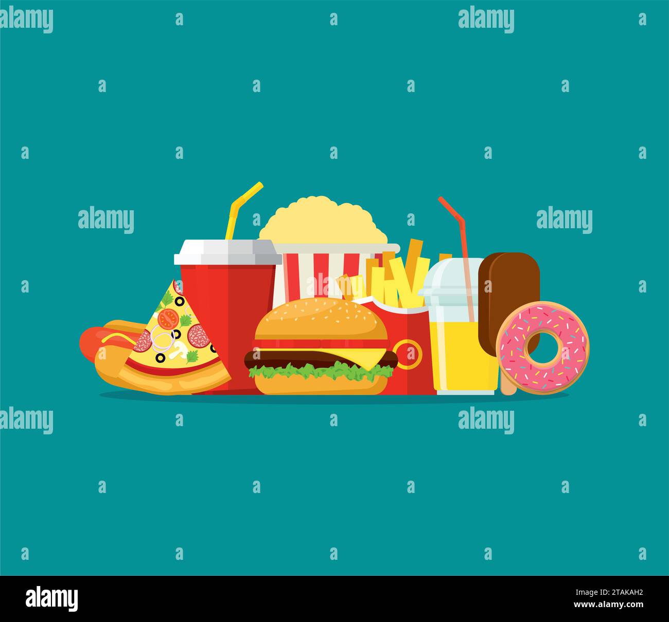 Colorful Fast food vector isolated on background. Fast food hamburger ...