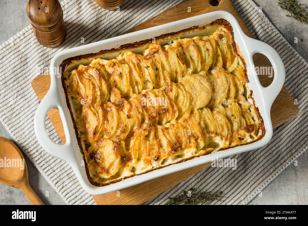Homemade Hasselback Scalloped Potatoes in a Casserole Dish Stock Photo ...