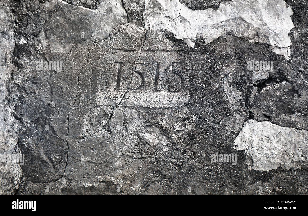 1950s, historical, inscription on stone wall of castle ruins, Assynt ...