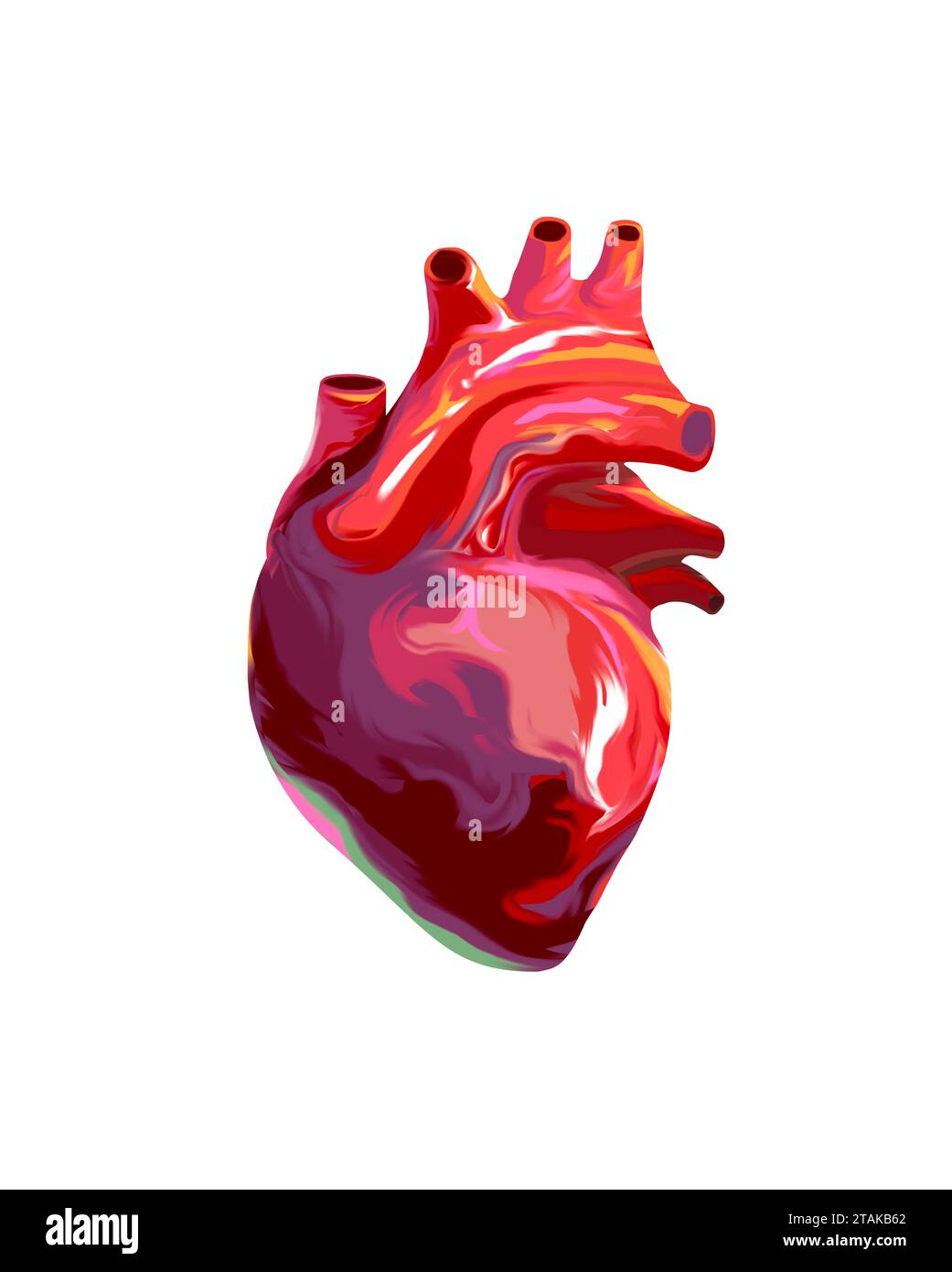 Hand drawn illustration or drawing of a colorful human heart with ...