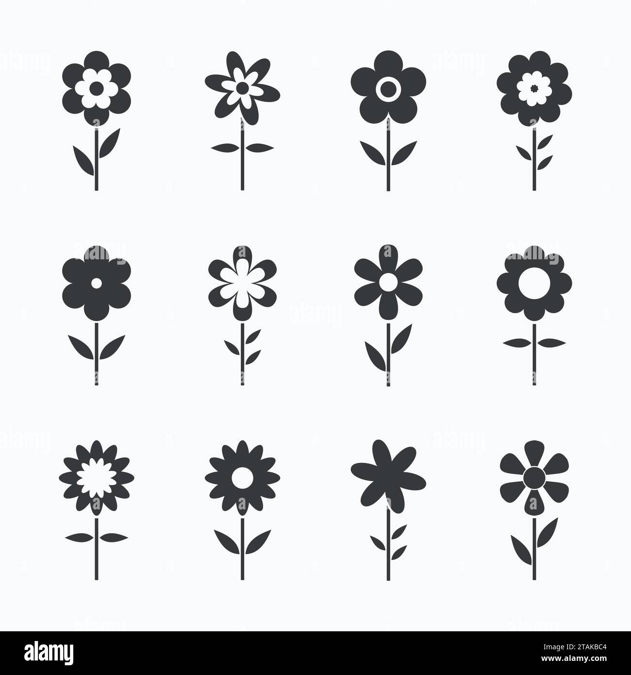 Black Flowers icons isolated on white background. Set of colorful ...