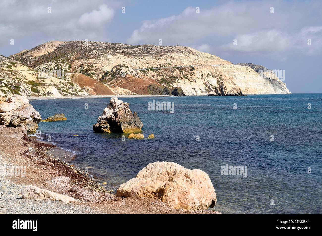 Episkopi, Cyprus - coastline and coastal road along beach of Rock of ...