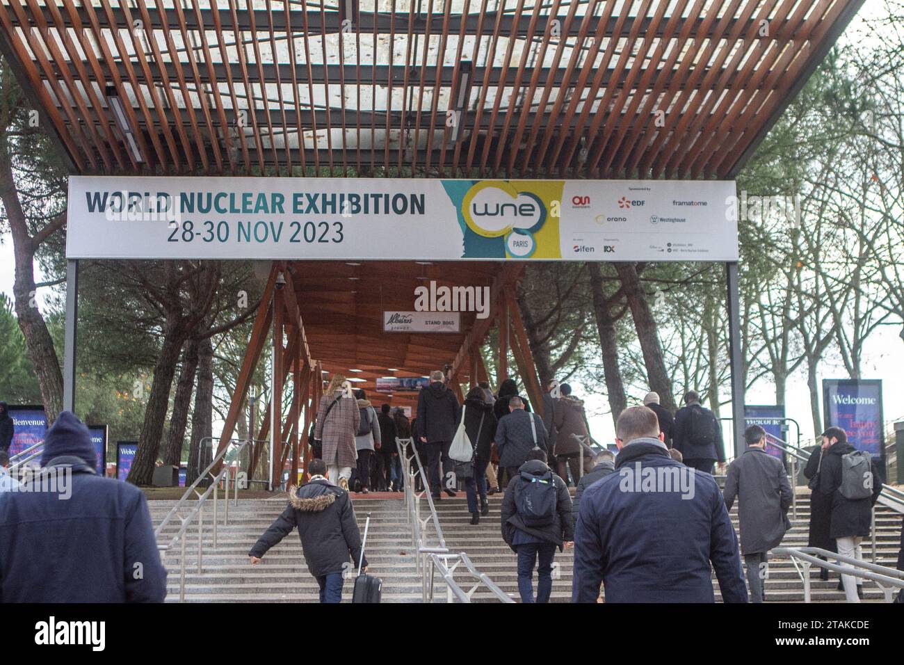 Entrance during 5th edition of the world nuclear exhibition WNE 2023 at the Villepinte ...