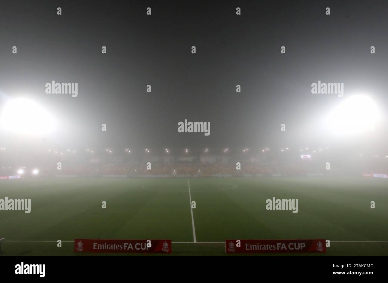 Thick fog hangs over the stadium prior to the Emirates FA Cup second ...