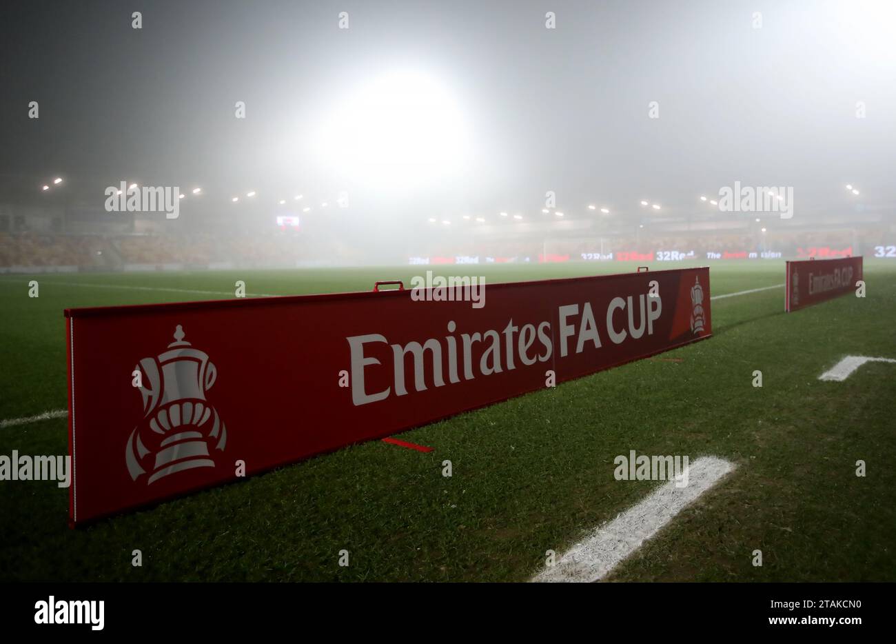 Thick fog hangs over the stadium prior to the Emirates FA Cup second ...