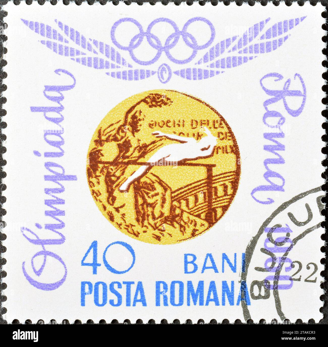 Cancelled postage stamp printed by Romania, that shows Romanian gold ...