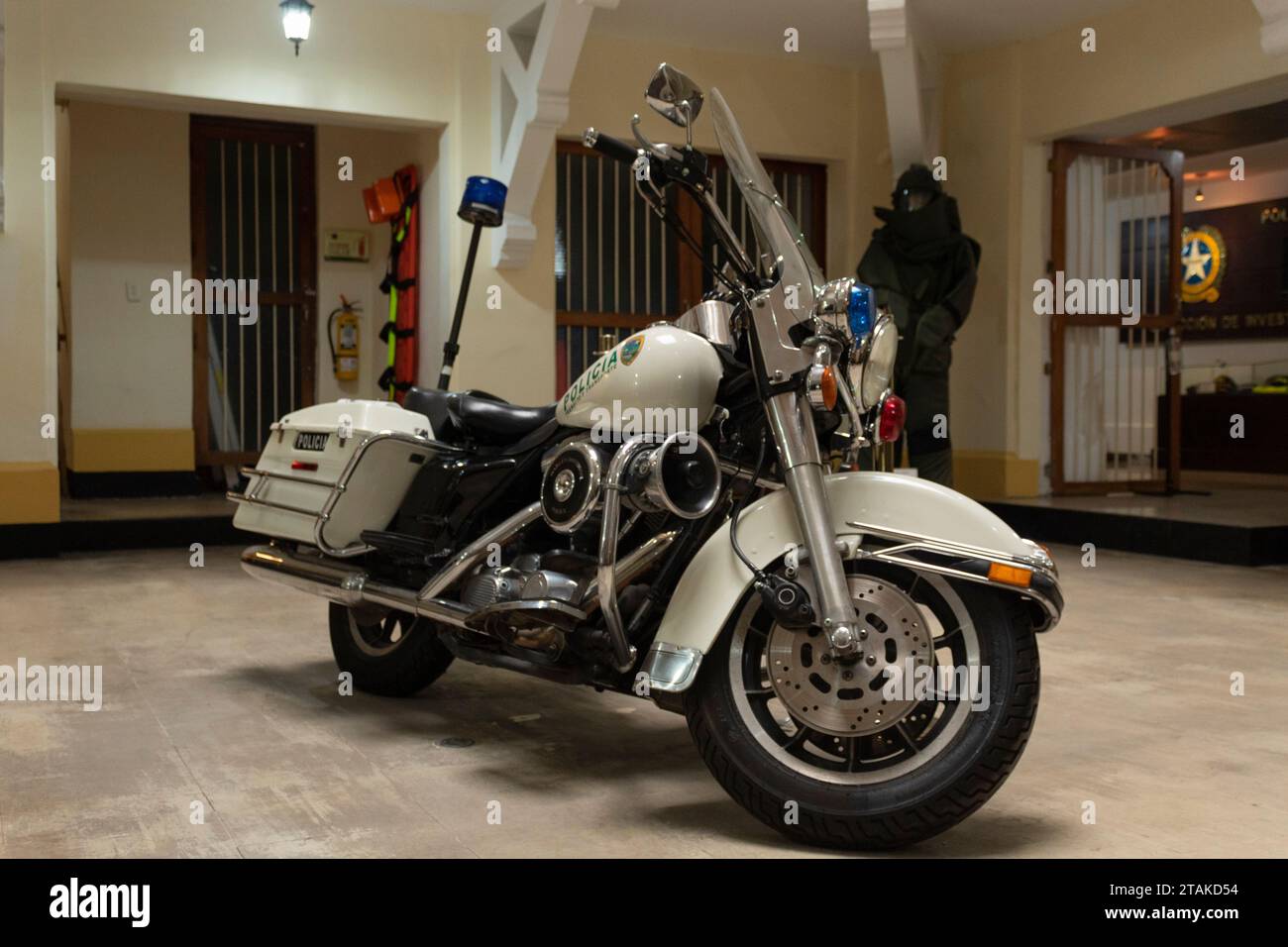 A vintage road police motorcycle into colombian police museum Stock ...