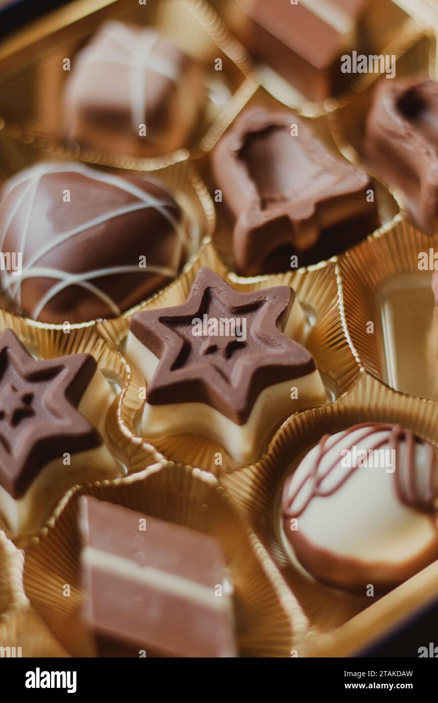 candy box of delicate chocolates close Stock Photo - Alamy