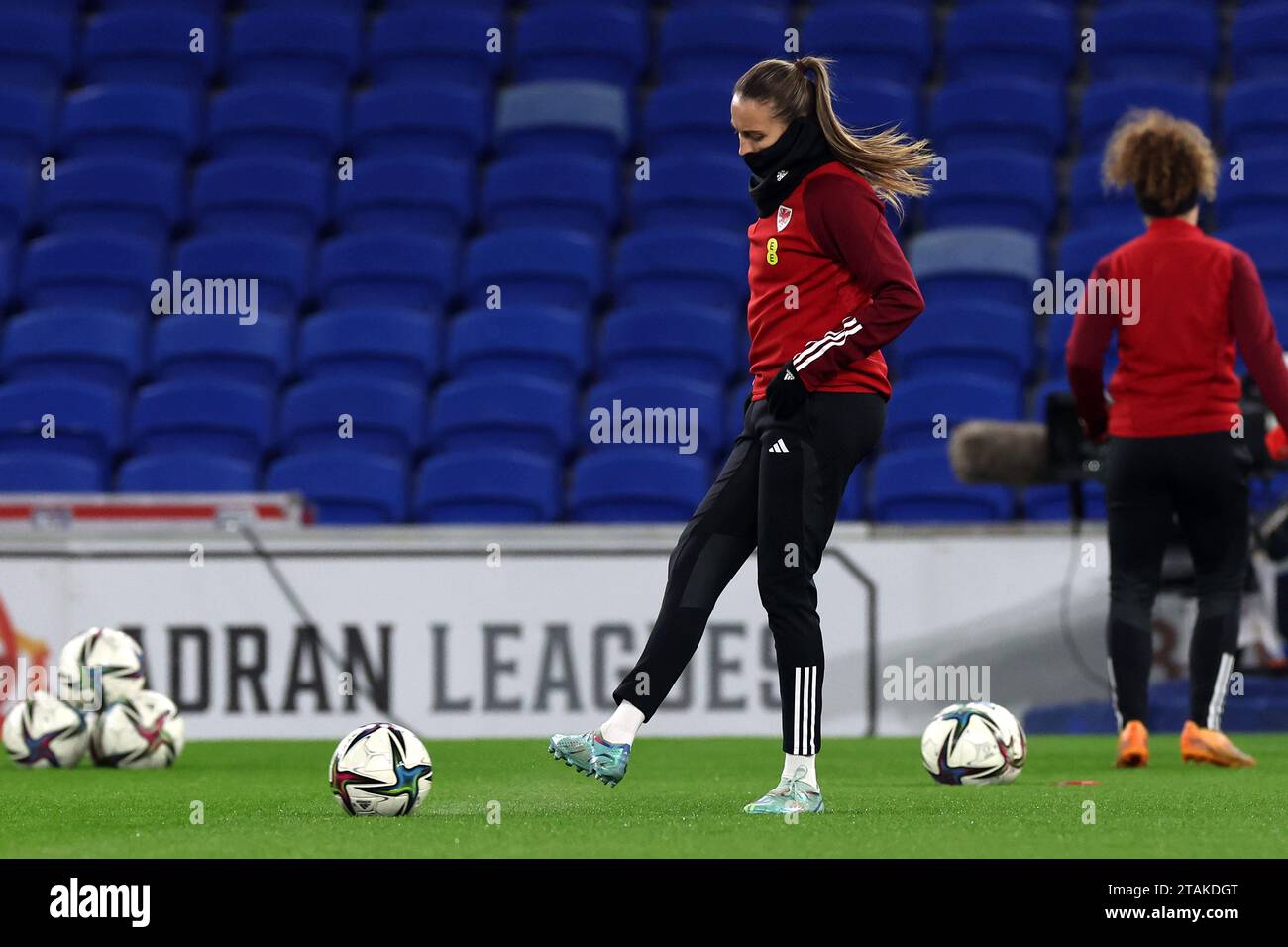Cardiff, UK. 1st Dec, 2023. Kayleigh Green of Wales warms up during the ...