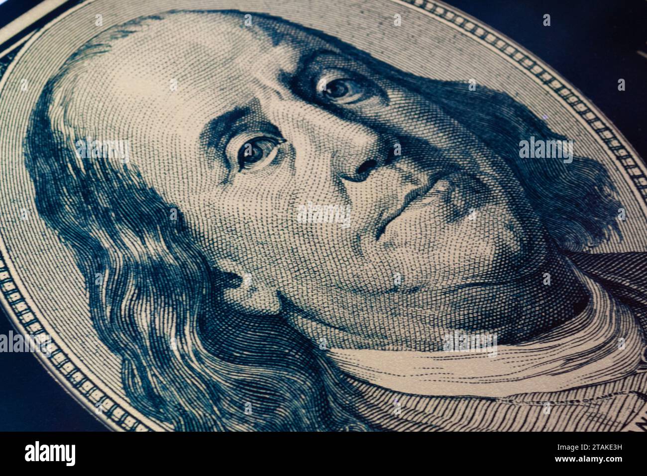 Closeup to a poster with benjamin franklin one dollar bill face Stock ...