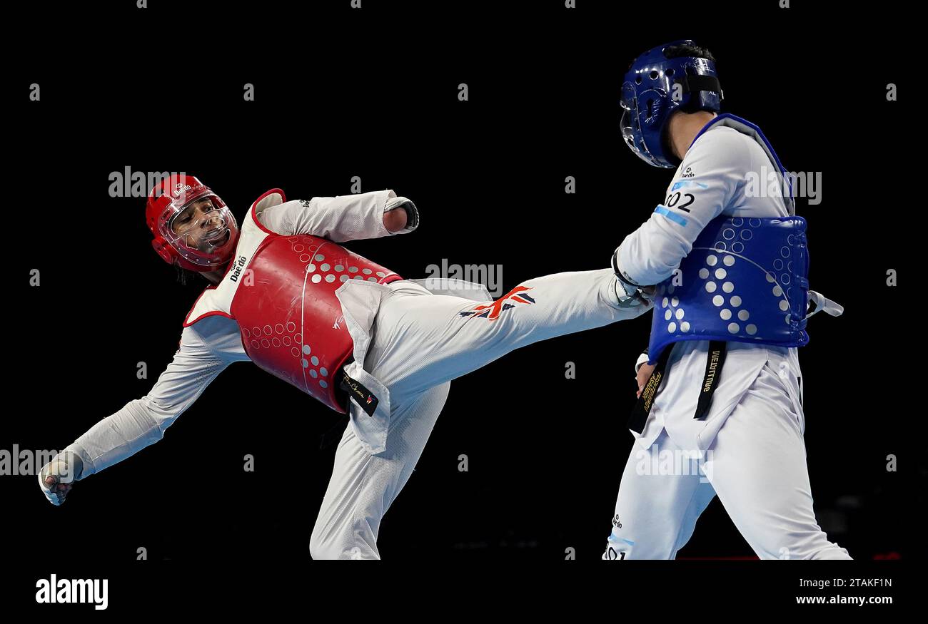 Great Britain's Joseph Lane (left) in action during his Bronze medal match against Uzbekistan's ...