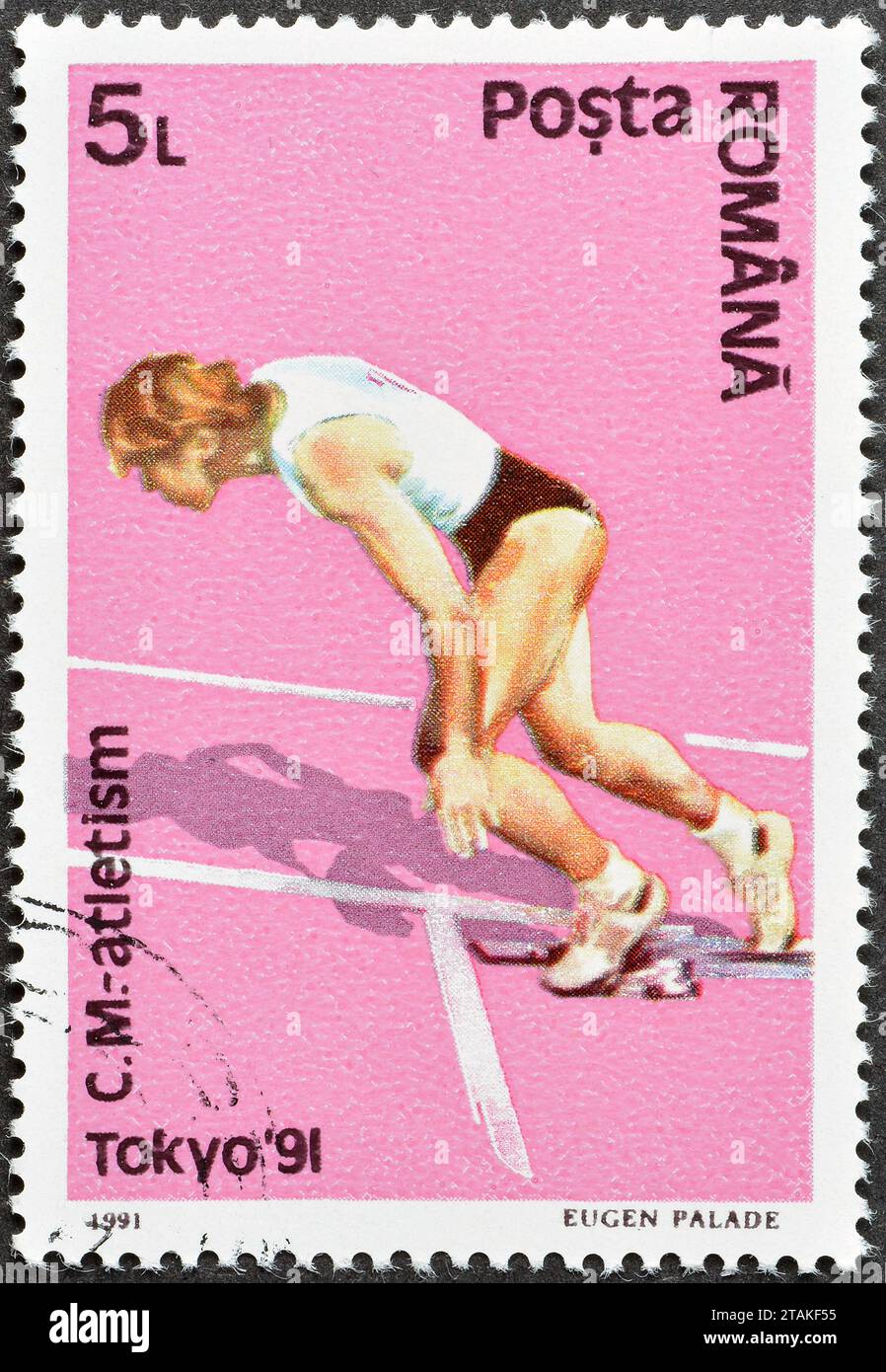 Cancelled postage stamp printed by Romania, that shows Runner at the ...