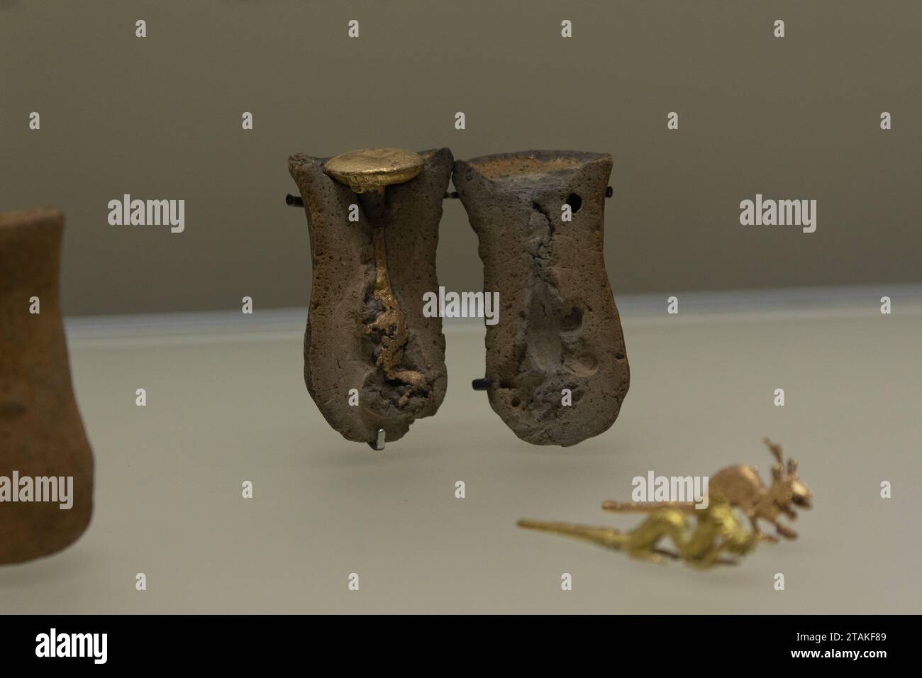 Stone animal mold with gold melted to show how ancient indigenous made ...