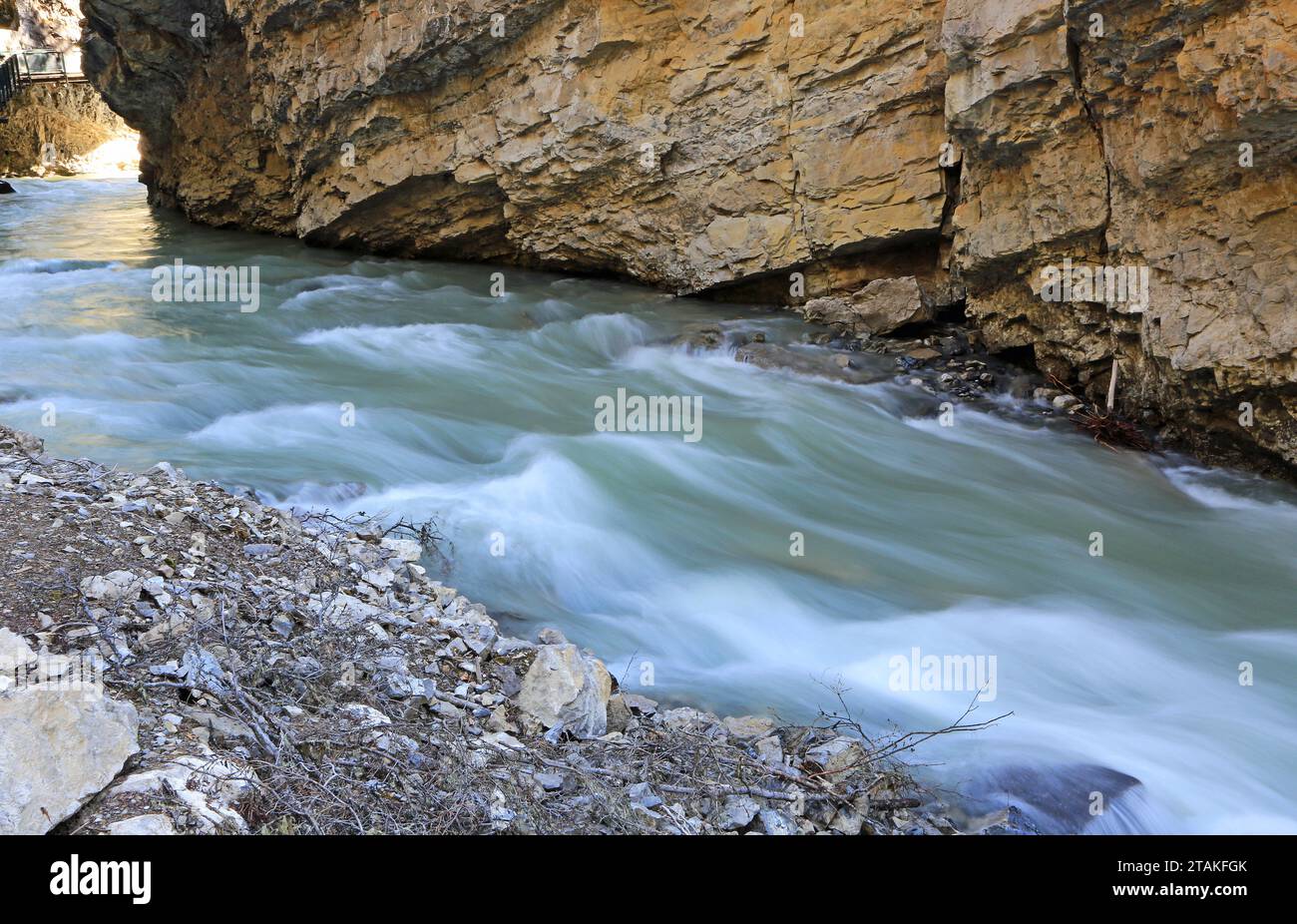 Flowing water and the cliff - Johnston Canyon - Banff National Park ...