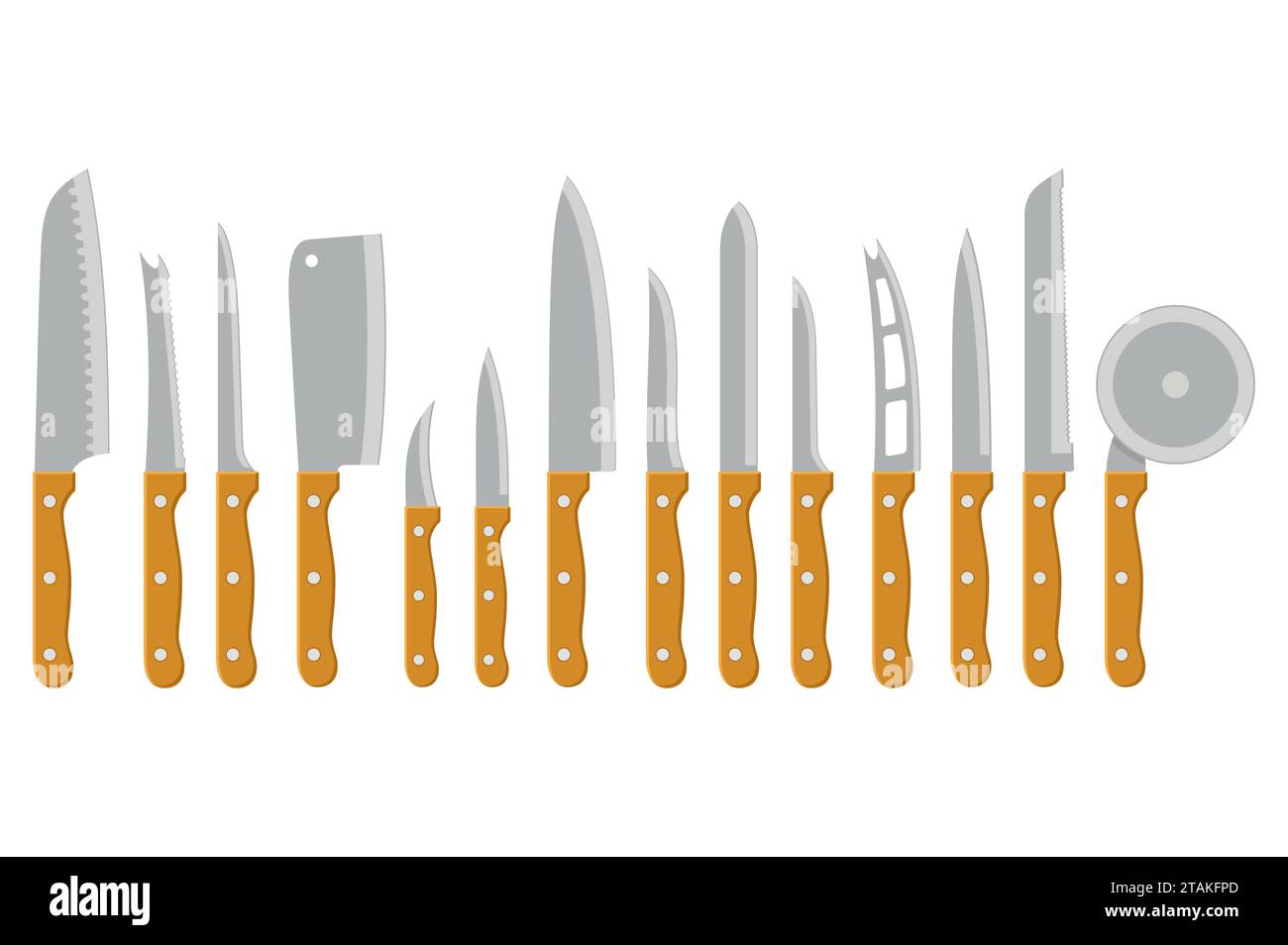 Set of steel kitchen knives carving, paring, and utility sharp tool ...