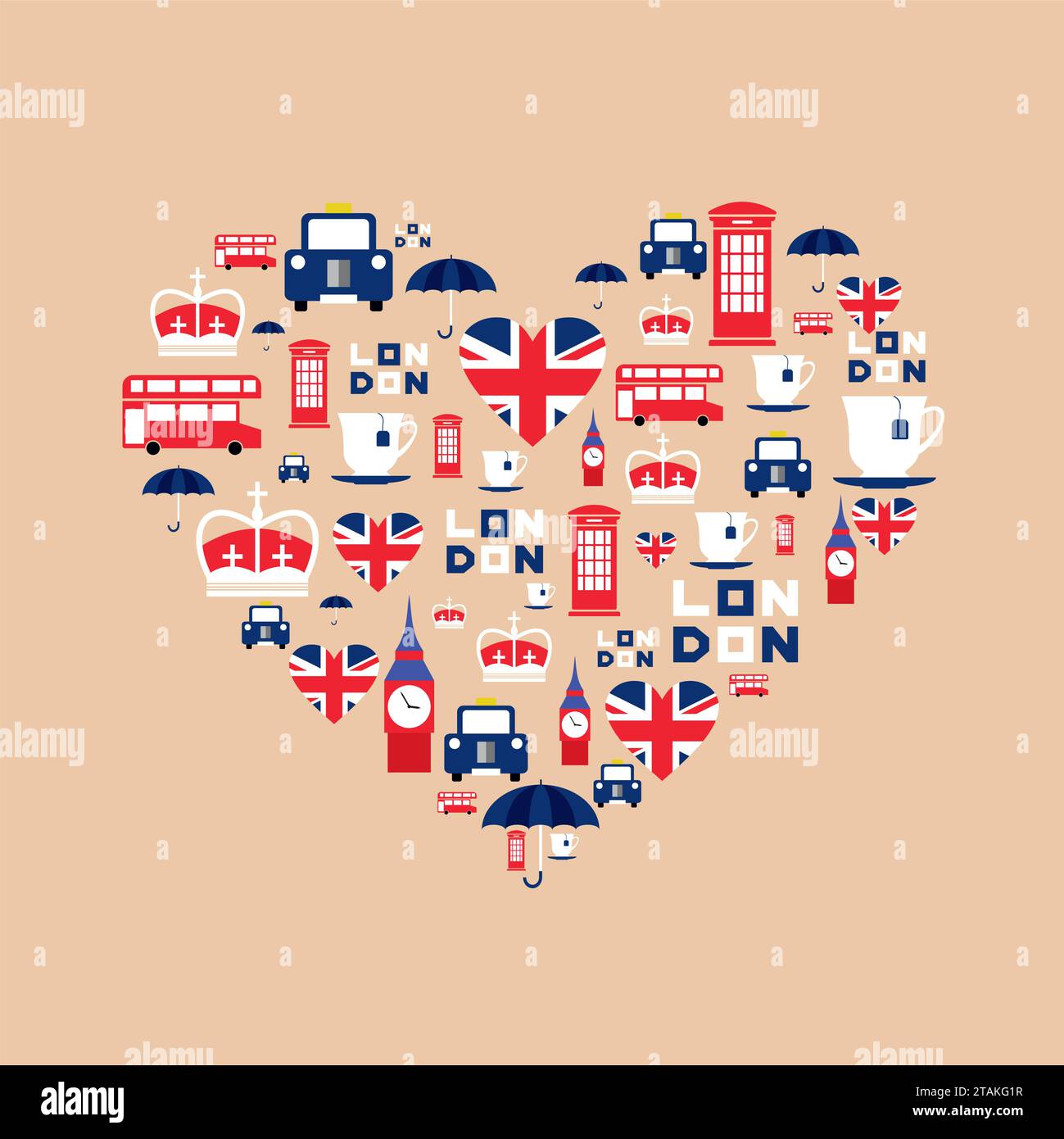 London icons in flat style arrange in the form of heart. England icons ...