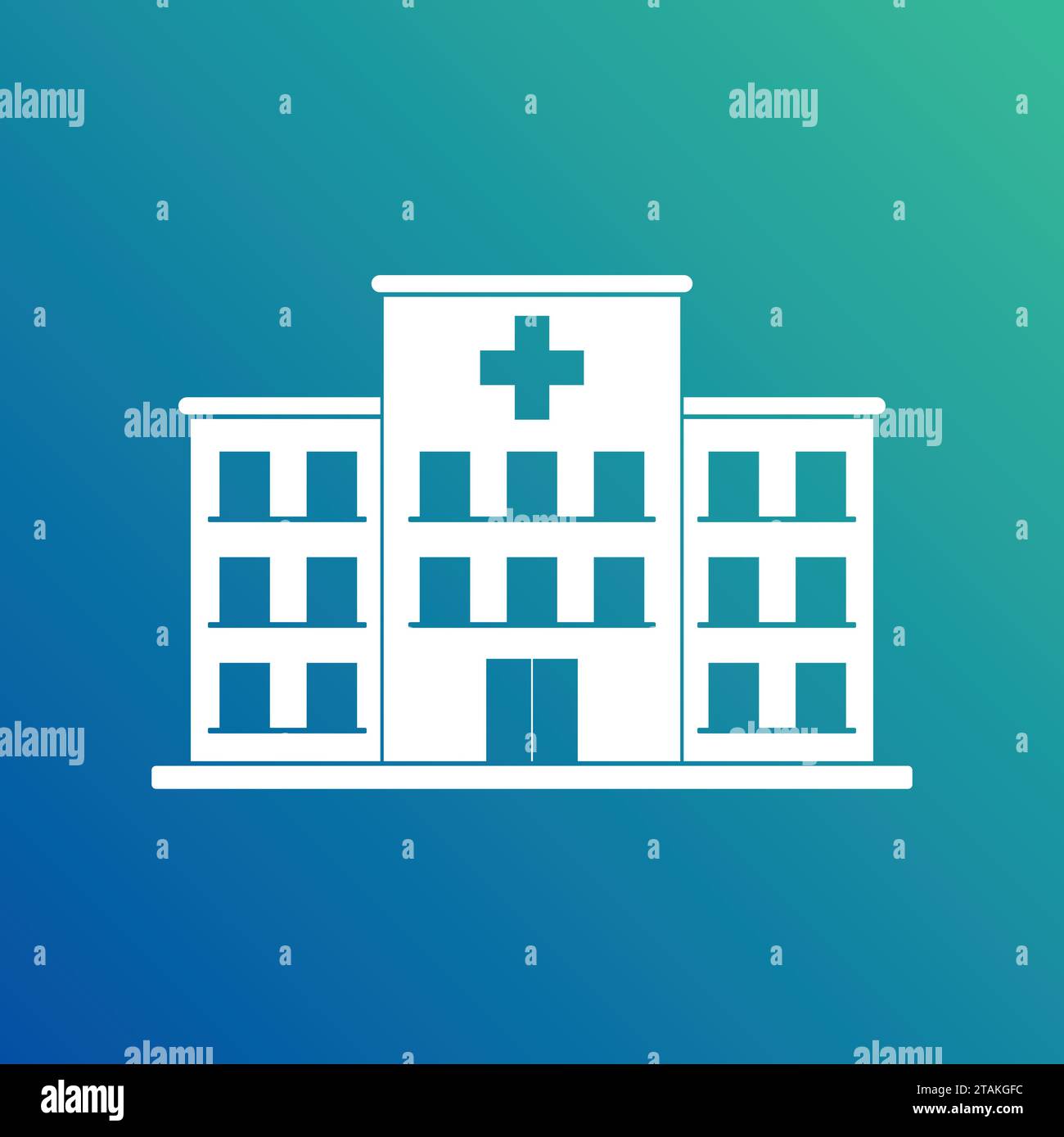 Hospital building cross white icon isolated on blue background. Clinic ...