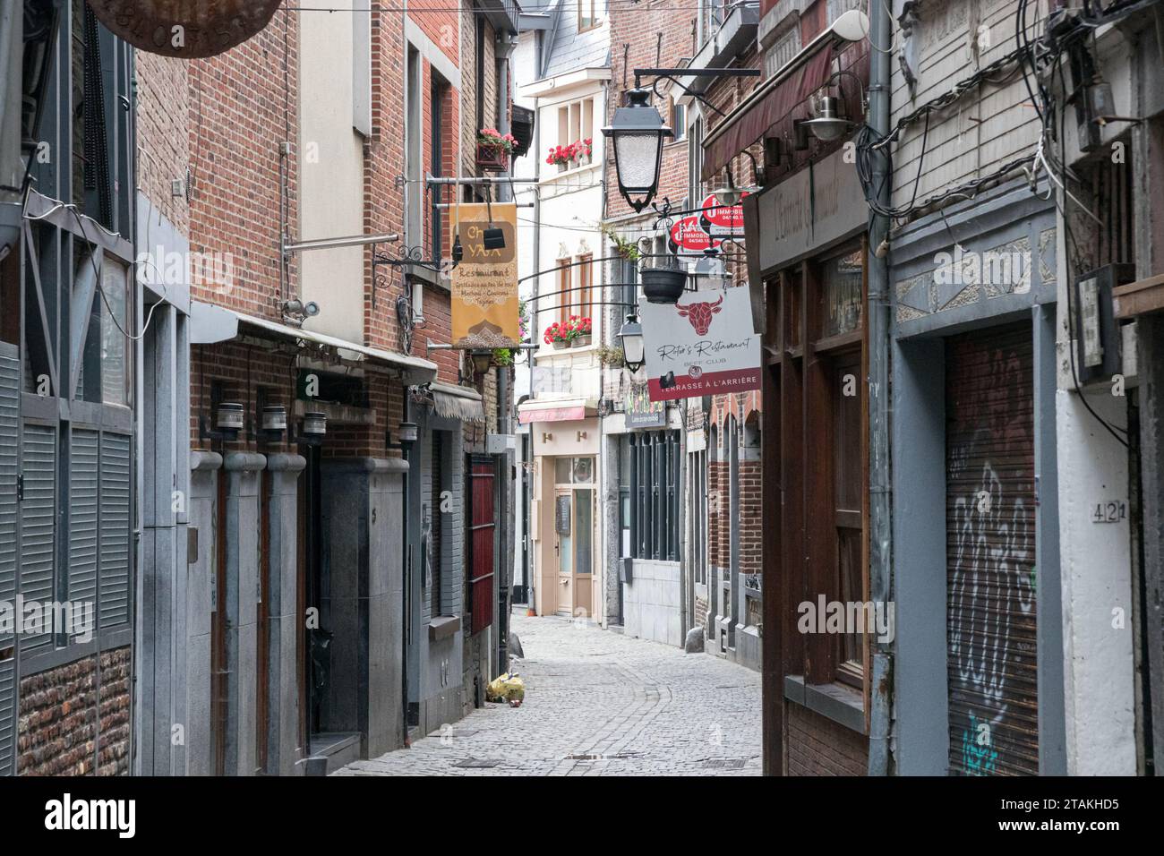 Rue Roture, a narrow street and tourist attraction in Outremeuse, a ...