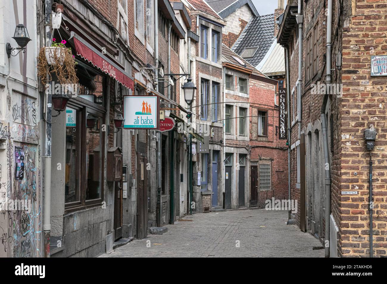 Rue Roture, a narrow street and tourist attraction in Outremeuse, a ...