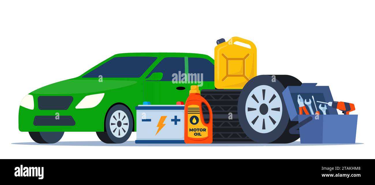 Car and auto service accessories composition with tool kit, gasoline ...