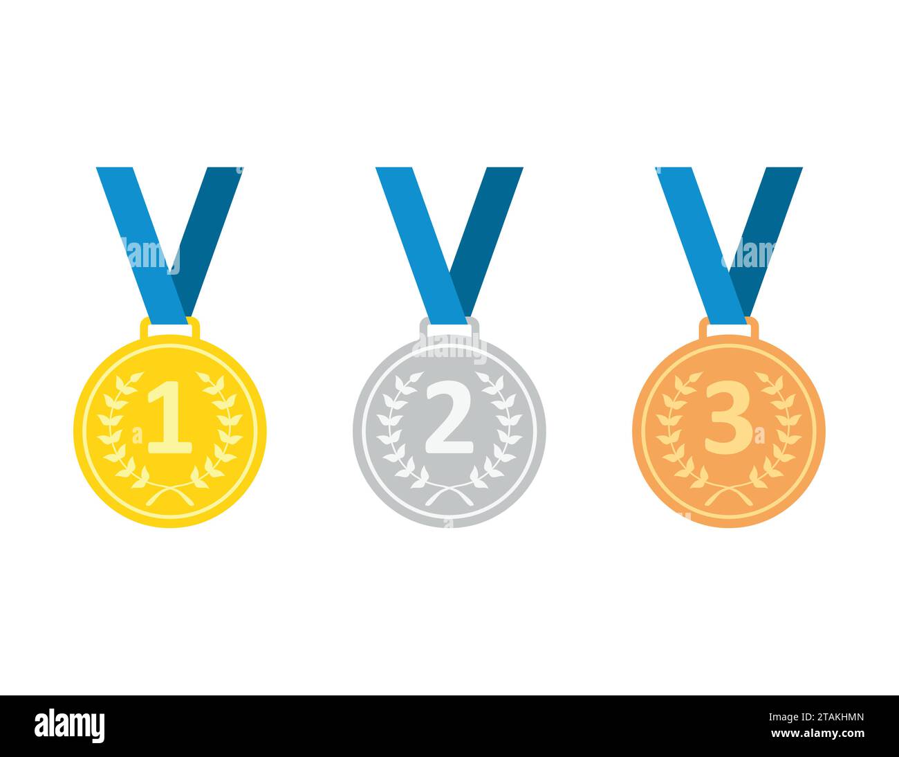 Set of gold medal, silver medal and bronze medal. Medals icons in flat style. Medals Icons ...