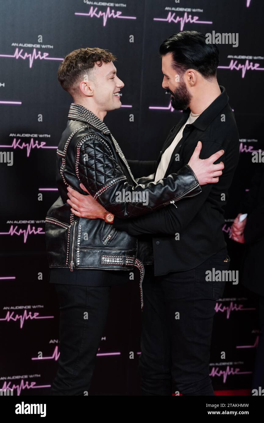 Olly Alexander (left) and Rylan Clark attend An Audience With Kylie at ...