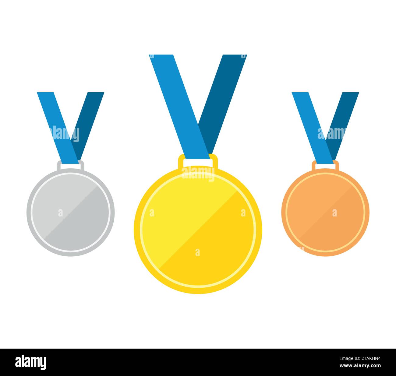 Set of gold medal, silver medal and bronze medal. Medals icons in flat style. Medals Icons ...