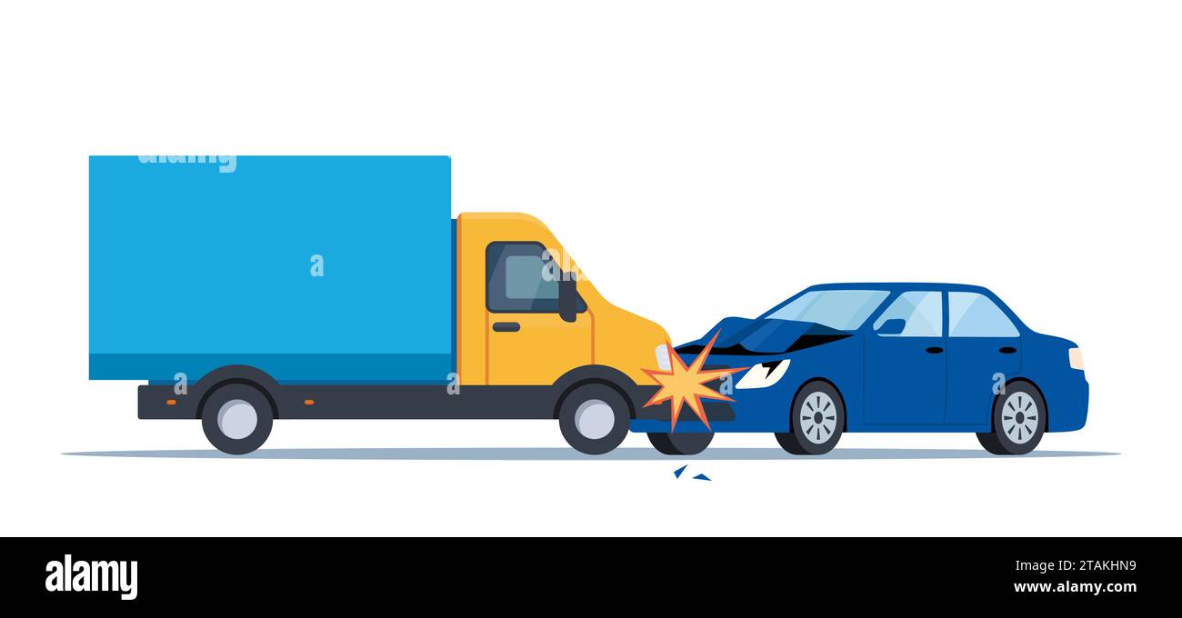 Car accident. Damaged transport on the road. Collision of lorry and car ... Car accident. Damaged transport on the road. Collision of lorry and car ...